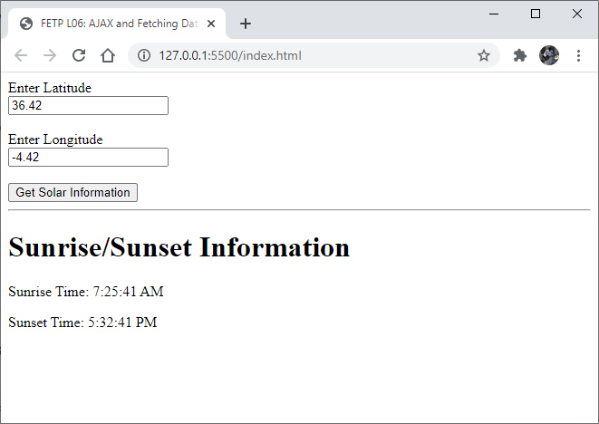 I am trying to make a Sunset and Sunrise Times API to allow users to ...